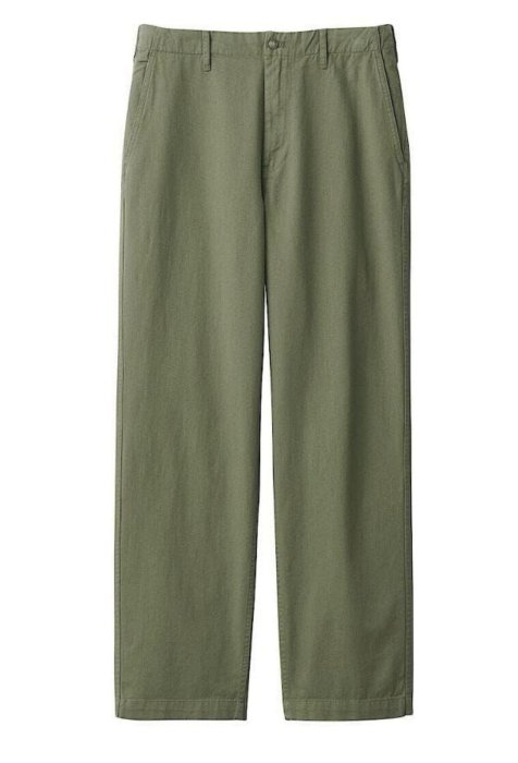 ＊一元起標無底價＊全新真品MUJI 無印良品當季休閒街頭型男時尚有機棉純棉質水洗綾織卡其綠色寬版休閒卡其褲/W33 | Yahoo拍賣