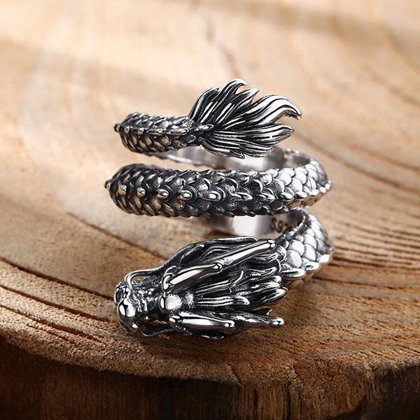 QBOX 》FASHION 飾品【TSR5612203】精緻個性復古霸氣蟠龍S925純銀戒指/開口戒指 | Yahoo拍賣