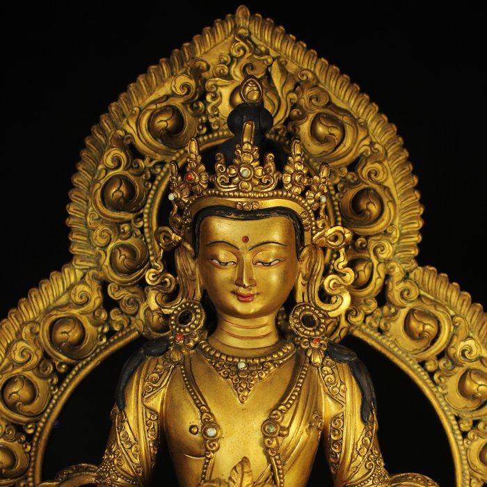 【桑園の】藏傳老件 鑄銅鎏金 長壽佛 2.6kg 純手工 西藏唐卡 佛像 封底 Q 2157 | Yahoo拍賣