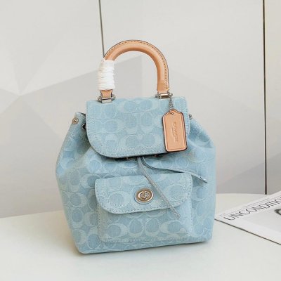 NaNa代購 Coach CJ833 緹花帆布女士後背包 抽繩翻蓋雙肩背包 Mini背包 內置隔層 大容量 附購證 | Yahoo拍賣