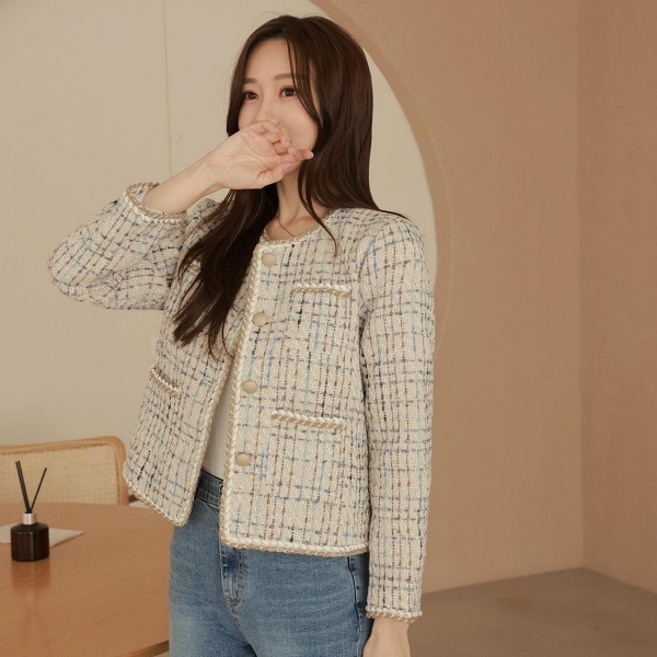 長袖開衫．雜誌款毛呢拼色口袋排釦包邊外套．白鳥麗子 | 罩衫 | Yahoo購物中心