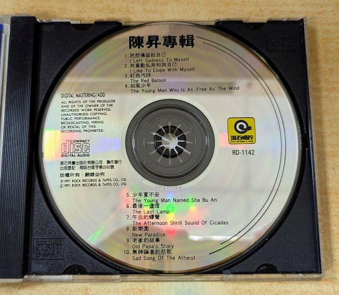 CD~~(有側標) 陳昇~~私奔~~無IFPI | Yahoo拍賣