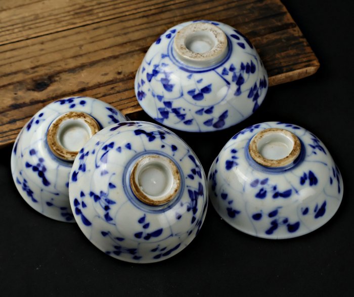 【桑園の】清代 無款老件 純手繪 靈芝紋 小碗 小缽 4客 老瓷 包漿 (委託品) T 7486 A09 | Yahoo拍賣