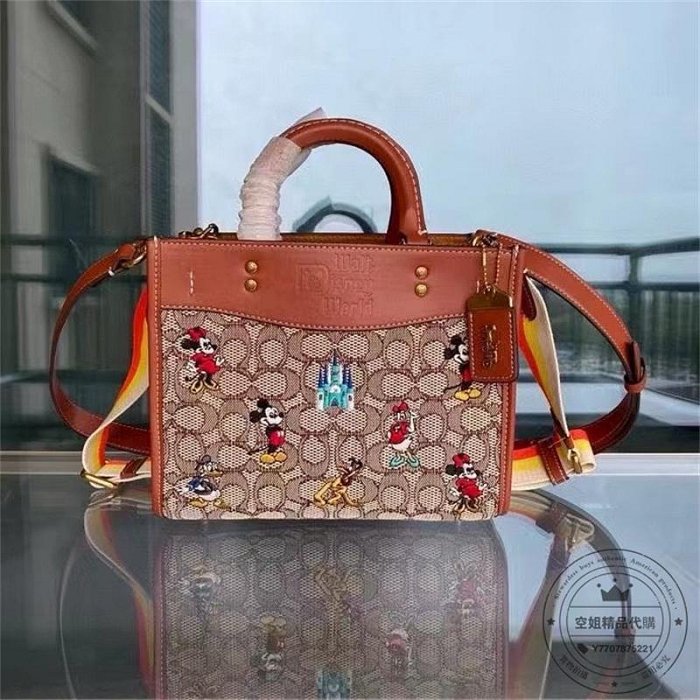 空姐精品代購 COACH 8553 蔻馳新款 ROGUE米奇提花織物 托特包 25肉鴿 拼色隔層 單肩斜挎肩背包 手提女包 小方包 帆布拼牛皮 附購證 | Yahoo拍賣