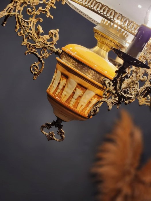 西班牙 細膩 手繪瓷 銅雕 蘑菇 水母 油燈造型 鄉村古典(七燈) 吊燈 歐洲老件 l0503【卡卡頌 歐洲古董】 | Yahoo拍賣