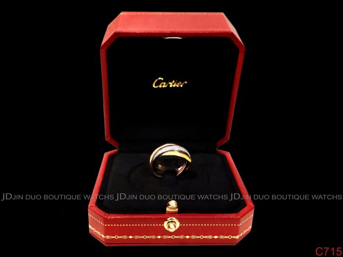 金鐸精品~C715 CARTIER 卡地亞 TRINITY系列 經典三環三色金52號鑲鑽戒指 | Yahoo拍賣