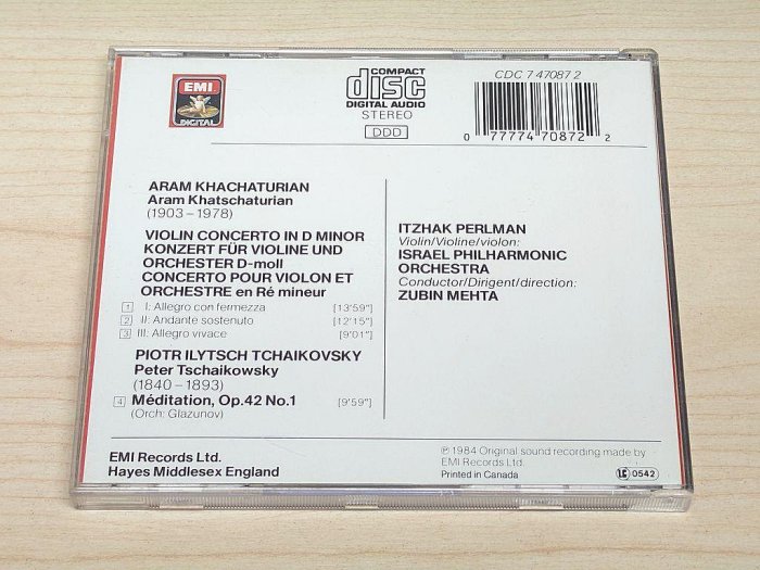 【駱克二手古典CD】KHACHATURIAN TCHAIKOVSKY PERLMAN MEHTA 日本版 專輯頁&封底黃斑 環狀刮傷 無IFPI 1A1 TO | Yahoo拍賣