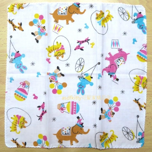 asdfkitty*日本製-純棉麻紗手帕-30*30公分-馬戲團款 | Yahoo購物中心