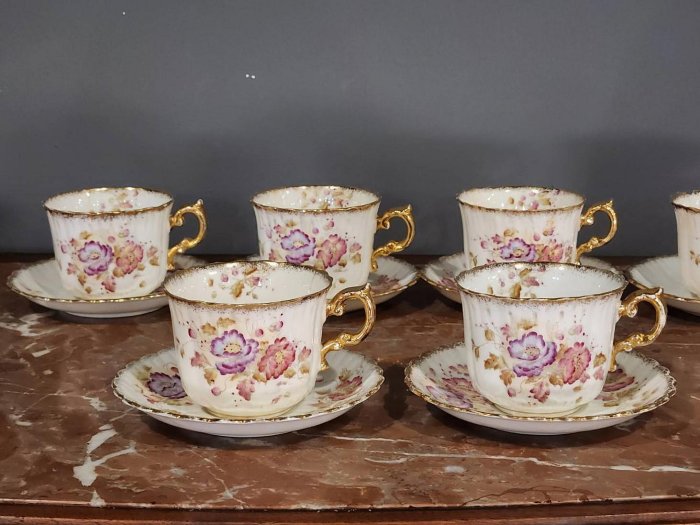 英國 1900s K金 古典 花卉 花邊 花茶 咖啡 杯碟組 pc0033【卡卡頌 歐洲古董】 | Yahoo拍賣