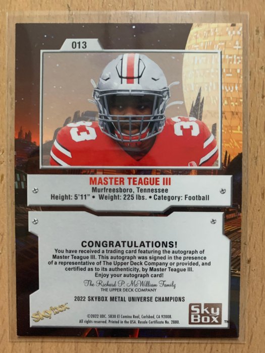 Master Teague III 2022 METAL 簽名卡 | Yahoo拍賣