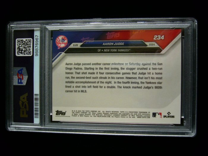 Aaron Judge漂亮達成生涯900支安打+連四場比賽全壘打經典時刻紀念鑑定卡 2024 Topps Now PSA 10 | Yahoo拍賣