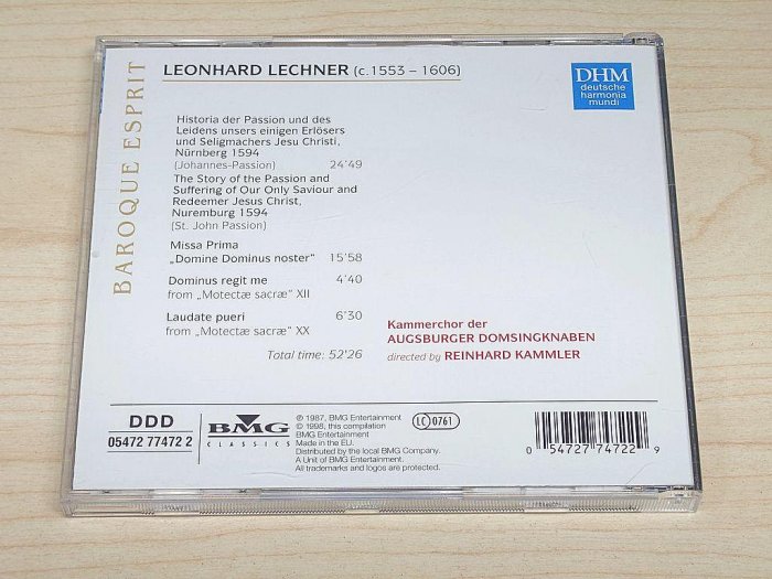 【駱克二手古典CD】LECHNER ST. JOHN PASSION KAMMLER 歐洲版 側標黃斑&壓痕&筆跡 專輯頁黃斑 外殼側邊貼紙 小刮傷 不影響播放 | Yahoo拍賣