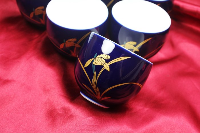 【桑園の】日本高級 香蘭社 琉璃藍 經典蘭花 金蘭 瓷器 湯吞 6客 Q 11085 | Yahoo拍賣