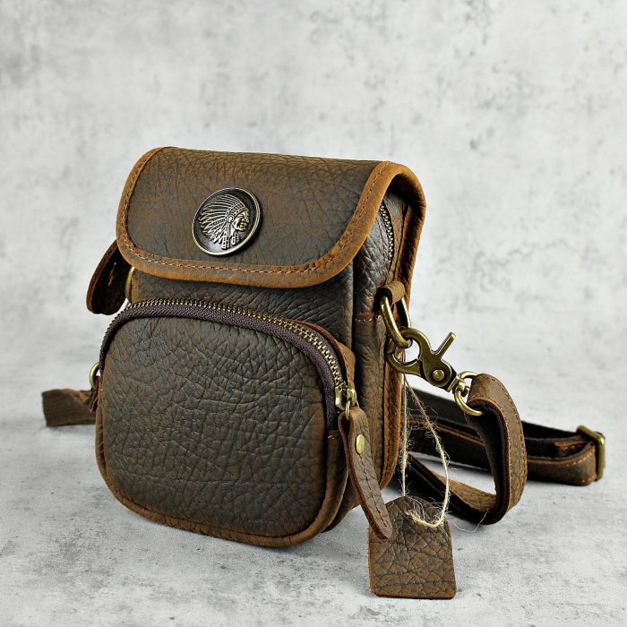 【桑園の】頂級皮質 瘋馬皮 頭層牛皮 復古擦色 帥氣中性 腰掛包 斜背包 兩用 D 6367 | Yahoo拍賣