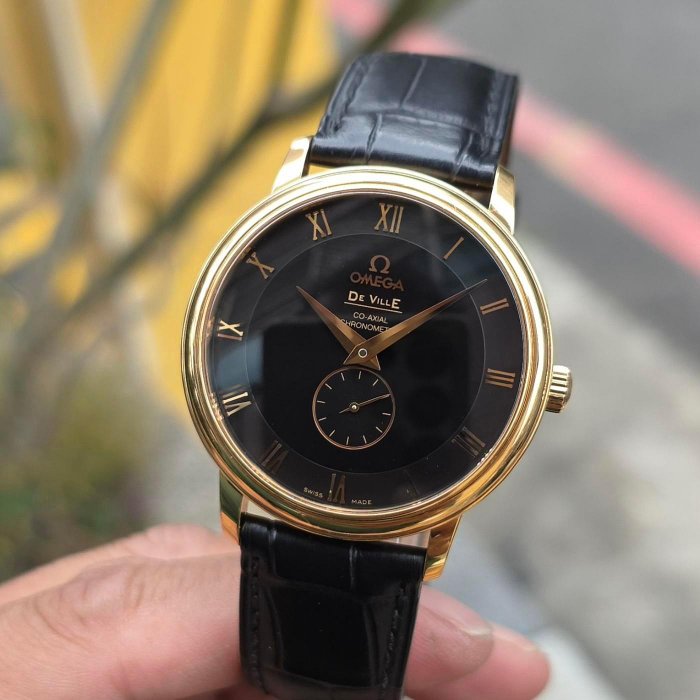 【個人藏錶】 OMEGA 歐米茄 碟飛系列 18k金材質 黑色面盤 小秒針 2202自動上鏈機芯 39mm 台南二手錶 | Yahoo拍賣