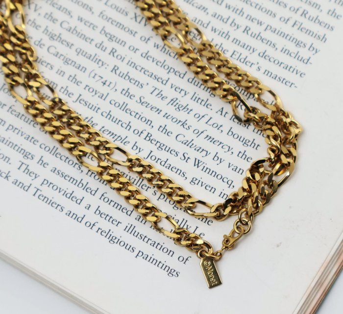 【桑園の】華麗金色 西洋古董 MONET 莫內 經典款式 鎖骨鍊 骨董項鍊 T 11193 | Yahoo拍賣