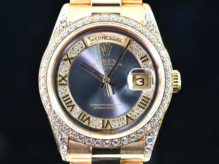 [現貨]ROLEX 勞力士 18388 DAY-DATE 原裝多層鑽MR灰面 原鑲鑽腳 原鑲鑽圈 18黃K金 36mm LRK573 ...