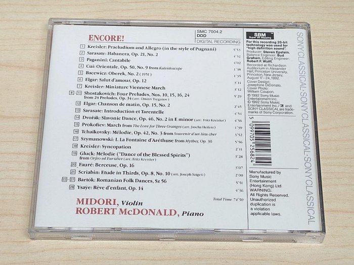 【駱克二手古典CD】ENCORE! MIDORI ROBERT McDONALD 專輯頁黃斑&霉點 封底黃斑 小刮傷 不影響播放 無IFPI | Yahoo拍賣