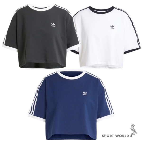 Adidas 短袖上衣 女裝 短版 三葉草 寬鬆 黑/白/藍【運動世界】JC8149/JC8150/JC8151 | adidas ...