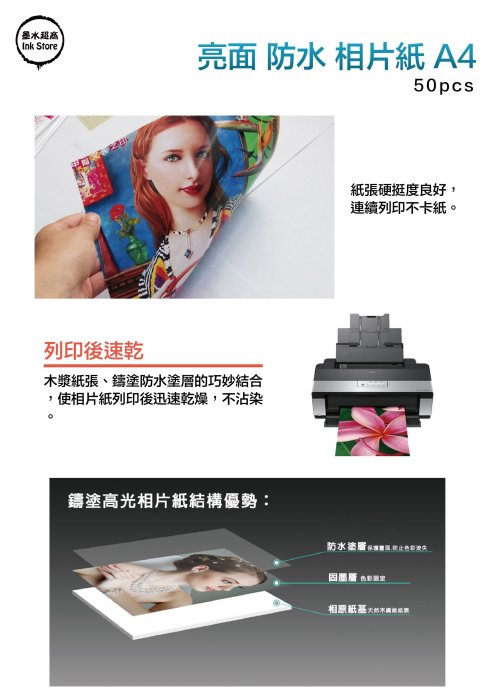 200磅 A4相片紙 防水相片紙 相片紙 A4 【墨水超商】 | Yahoo拍賣