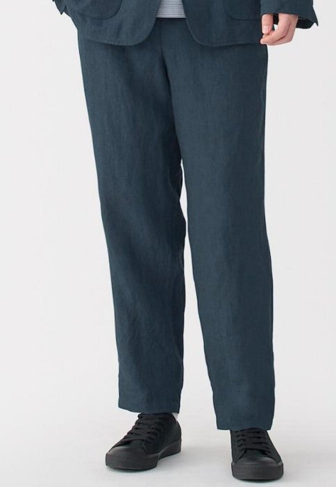 ＊一元起標無底價＊全新專櫃真品MUJI 無印良品男子款2025夏季新品當季新品時尚水洗亞麻深藍色錐形休閒長褲/L號市價1590 | Yahoo拍賣