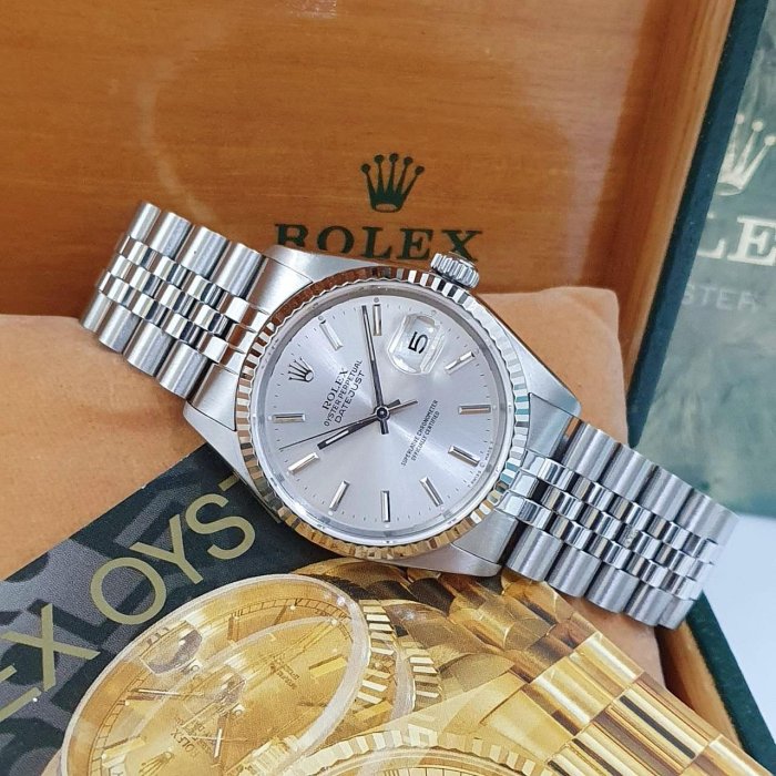 【大眾名錶】ROLEX 勞力士 16234 Datejust 經典不敗 太陽圈 銀色T柱面盤 G054 | Yahoo拍賣