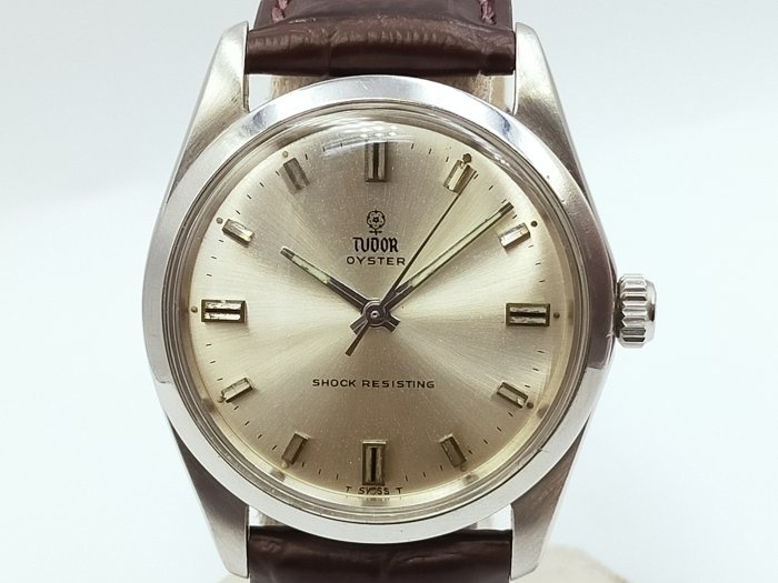 【發條盒子K0015】TUDOR 帝舵 OYSTER 銀面不銹鋼手上鍊 經典皮帶錶款 7991/0 | Yahoo拍賣