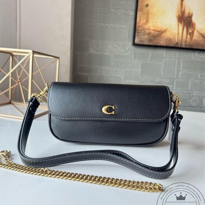 空姐精品代購 美國正品 COACH CAN92 Brook Chain bag 素色小立標C字 法棍包 鏈條包 翻蓋包 單肩斜挎 手提包 側 ...