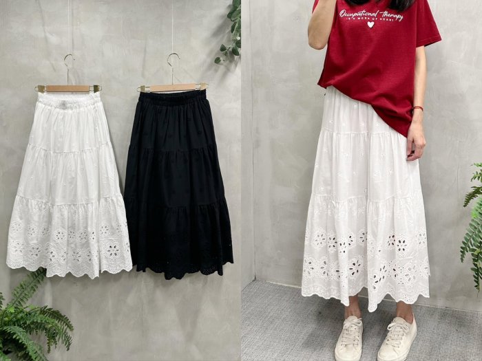 MAIGO ♥ 韓國 Korea 布蕾絲蛋糕簍空花邊長裙 黑/白 | Yahoo拍賣