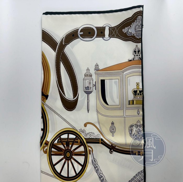 HERMES 白底 綠馬頭 STATELY WHEELS 絲巾 90x90 | Yahoo拍賣