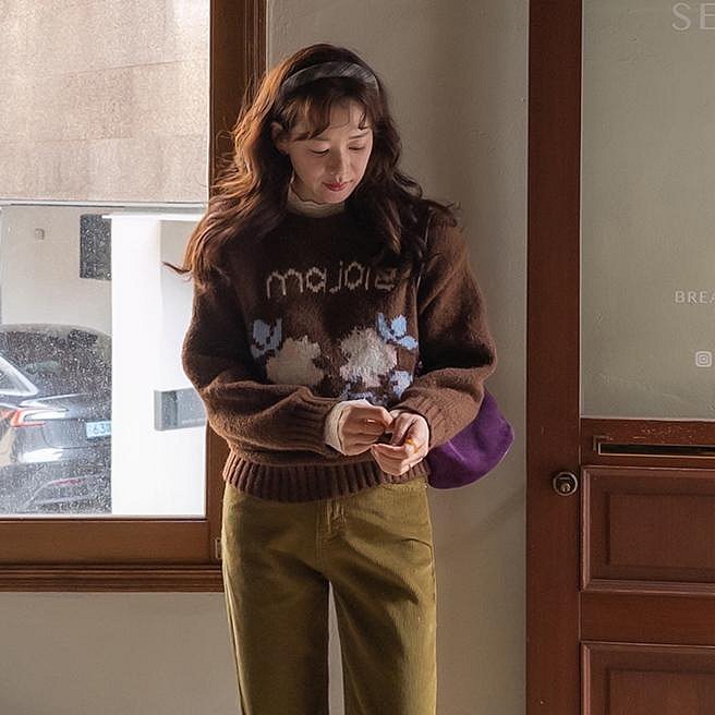 Bellee 正韓 厚實舒適休閒花卉刺繡長袖針織上衣 (2色) 【1107-6】 | Yahoo拍賣