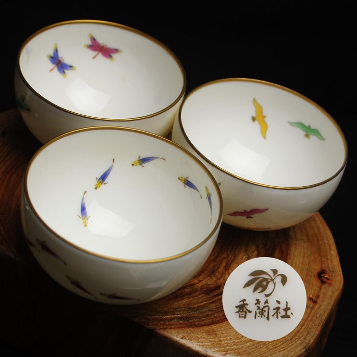 【桑園の】日本 稀有 香蘭社 大自然 好朋友系列 瓷器 薄胎 湯吞 茶杯 3件 美品 Q 6159 | Yahoo拍賣