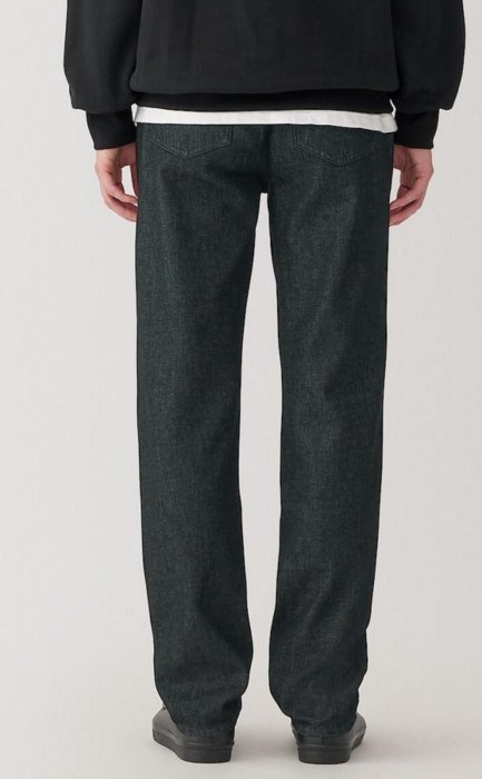 ＊一元起標無底價＊全新專櫃真品MUJI 2025年無印良品當季款時尚吉貝木棉混丹寧素材黑色極簡丹寧微合身直筒牛仔褲/W33市價1390 | Yahoo拍賣