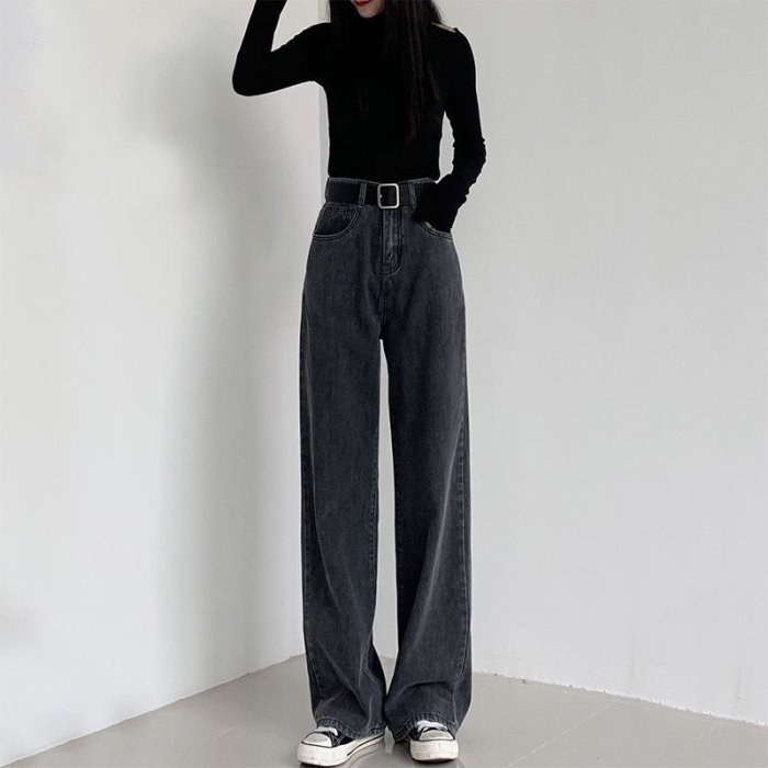 (免運)QUEE”N韓版寬鬆顯瘦高腰牛仔褲 寬庫 褲子 長褲 休閒褲高腰牛仔褲（QG-102） | Yahoo拍賣