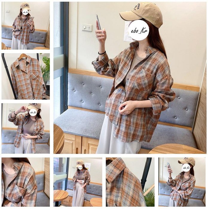 ＊EBO_KR＊韓 好美的奶橘配色輕磨毛格紋襯 | Yahoo拍賣