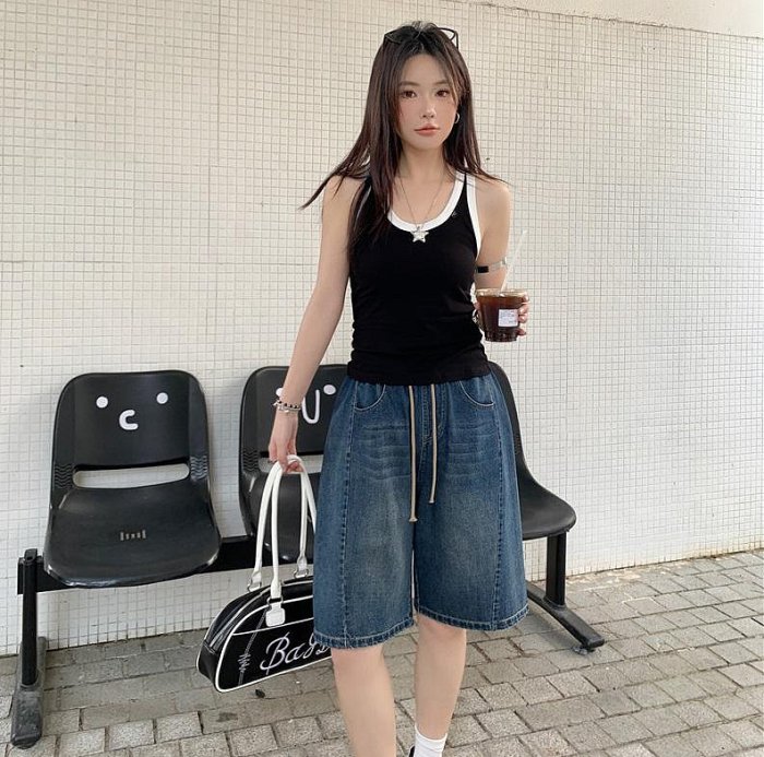 YOHO 五分牛仔褲 實拍韓系簡約百搭牛仔五分短褲 休閑牛仔短褲 (ZC2515) | Yahoo拍賣