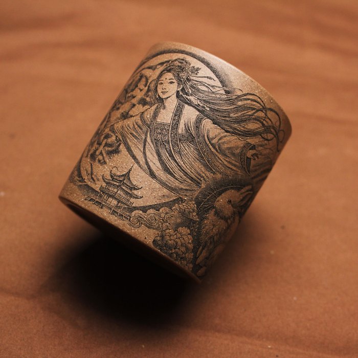 【桑園の】精美 紫砂杯 大型 嫦娥奔月 直筒 大湯吞 未使用美品 Q 7171 | Yahoo拍賣