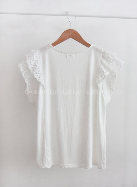 Bellee 正韓 雙層燒花蕾絲短袖棉上衣 (2色) 【0704-23】 | Yahoo拍賣