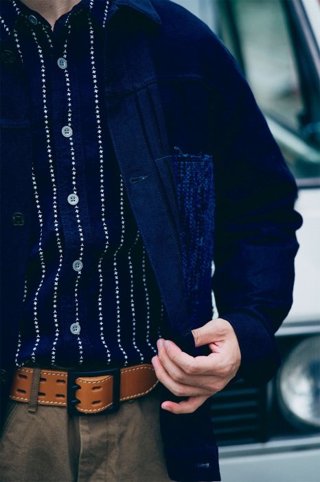 日本【SAMURAI】江戶時期傳統織法 Sakiori 裂織 藍染牛仔夾克 | Yahoo拍賣