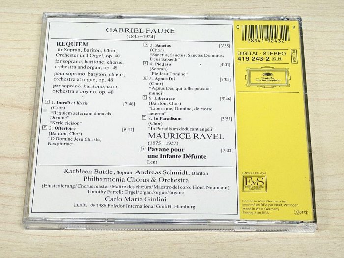 【駱克二手古典CD】FAURE BATTLE SCHMIDT GIULINI 西德銀圈版BY PDO 專輯頁&封底黃斑 外殼封面裂痕 小刮傷 不影響 無IFPI | Yahoo拍賣