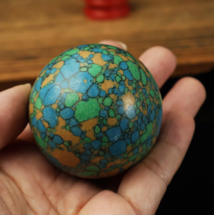 【桑園の】藏家讓 綠松石 大顆 48MM 唐三彩 色彩斑斕 松石球 桌面招財小物 (委託品) T 6200 A01 | Yahoo拍賣
