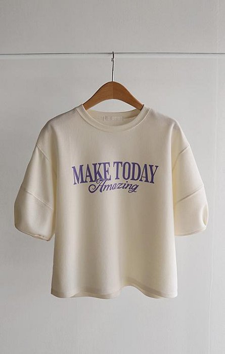 Bellee 正韓 泡泡袖線條英文字母五分袖棉上衣 (5色) 【0408-1】 | Yahoo拍賣