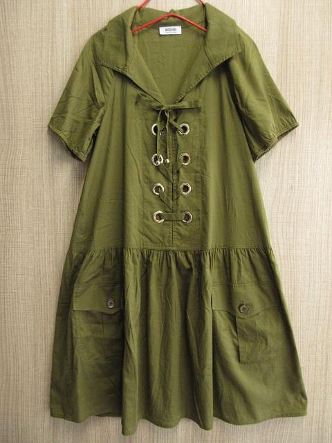 4067~ MOSCHINO 甜心優雅氣質芥末綠交叉綁帶設計美洋~F38 | Yahoo拍賣