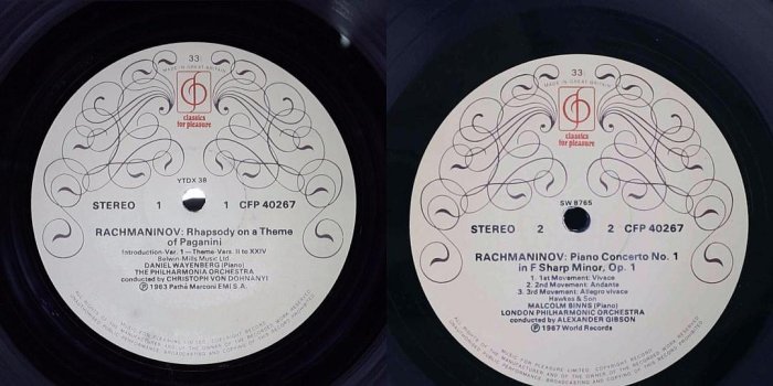 英版古典-EMI/CFP 40267/拉赫曼尼諾夫:帕格尼尼主題狂想曲,第1號鋼琴協奏曲/魏恩柏格,賓斯,鋼琴/杜南伊 | Yahoo拍賣
