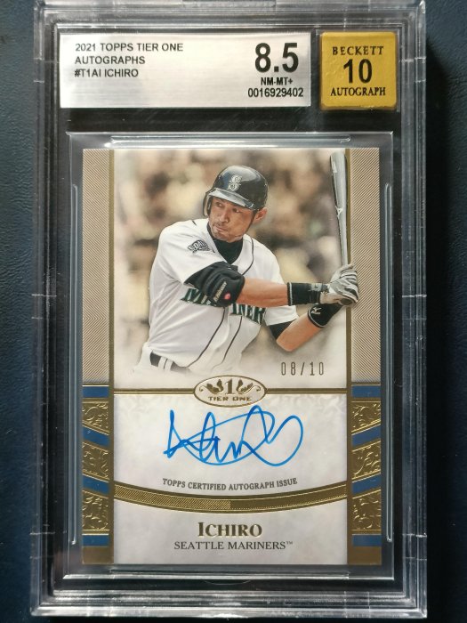 ICHIRO 鈴木一朗 2021 TOPPS TIER ONE #T1AI 金版 限量十張 08/10 卡面簽名鑑定卡 BGS 8.5/10 ...