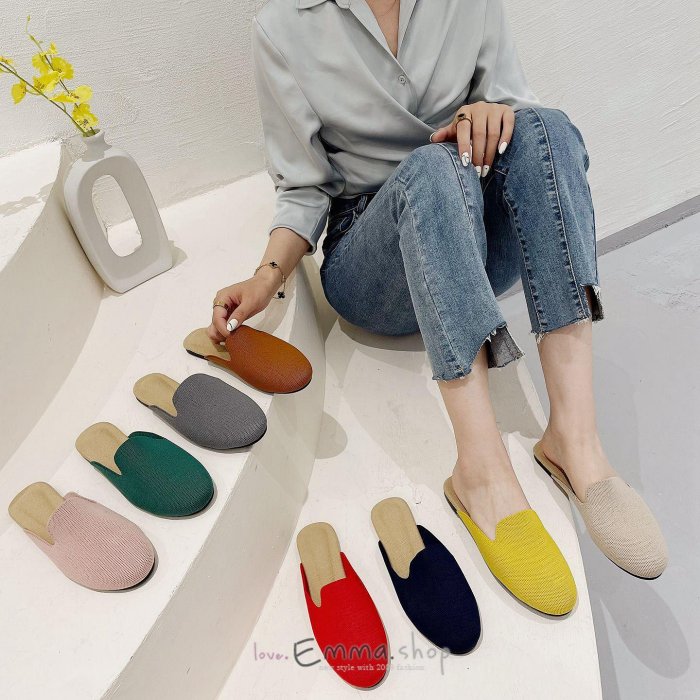 EmmaShop艾購物-韓國同步上新-簡約款針織包頭平底半涼拖/最大到43號 | Yahoo拍賣
