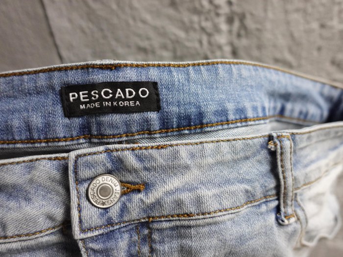 CA 韓國製 PESCADO 淺藍仿舊刷紋 合身版 彈性牛仔短褲 38腰 一元起標無底價E495 | Yahoo拍賣