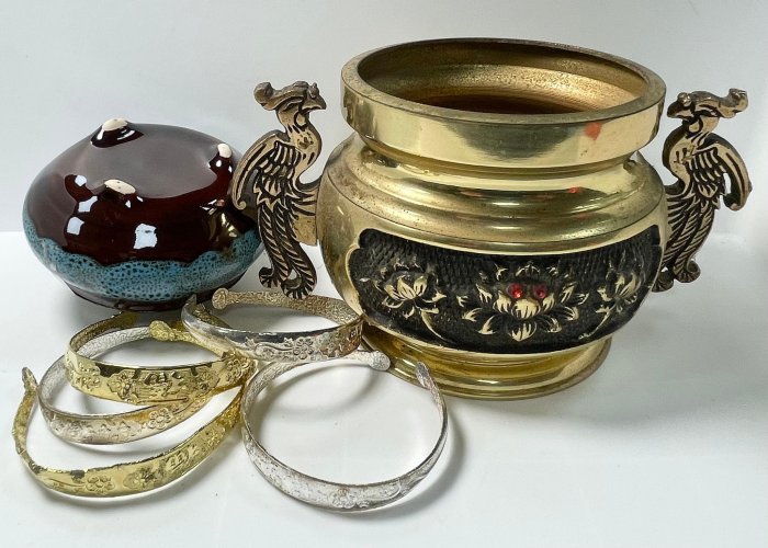 【週一21:00】59~W1~銅爐重920克長18cm＋粉彩瓷爐 長9cm 共2件 | Yahoo拍賣