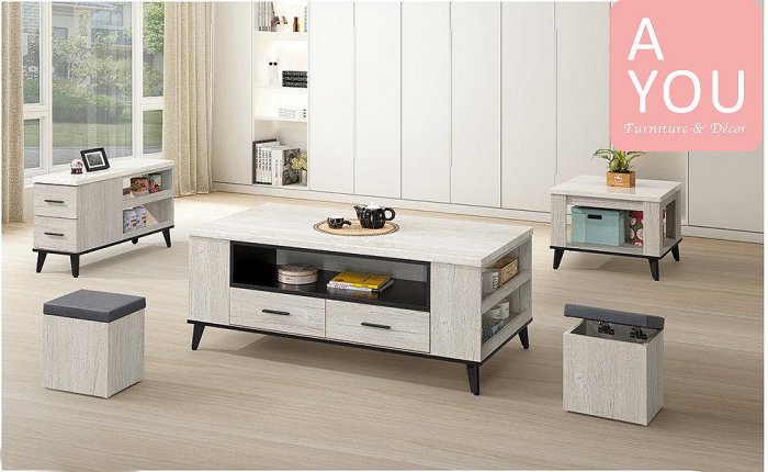 麥卡羅白榆木仿石面大茶几/小茶几/茶邊几 茶几 仿石面 台灣現貨(大台北免運費)促銷價【阿玉的家2026】 | Yahoo拍賣