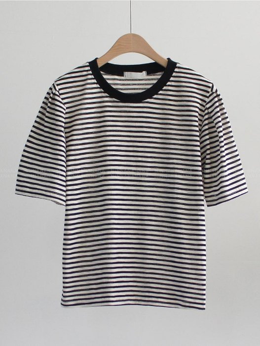 Bellee 正韓 俏皮配色領泡泡袖條紋短袖棉質上衣 (5色) 【0724-31】 | Yahoo拍賣